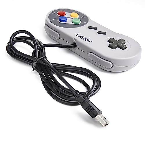 MODESLAB 2 Pack Wired USB SNES Controller - USB Gamepad Replacement for Windows PC MAC Linux Raspberry Pi - Easy Plug & Play - Compatible with SNES Games - Grey