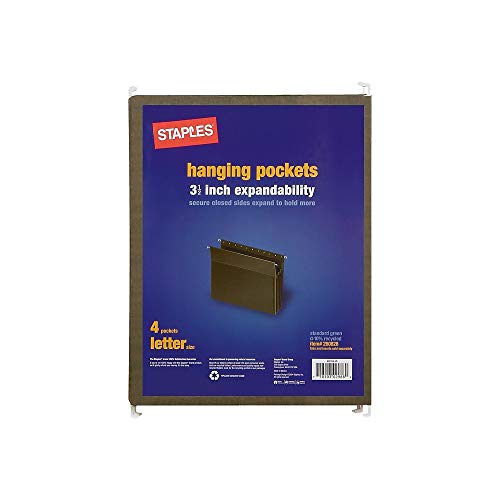 Staples 260828 Hanging File Folders 3-1/2-Inch Expansion LTR Gn 4/Pk