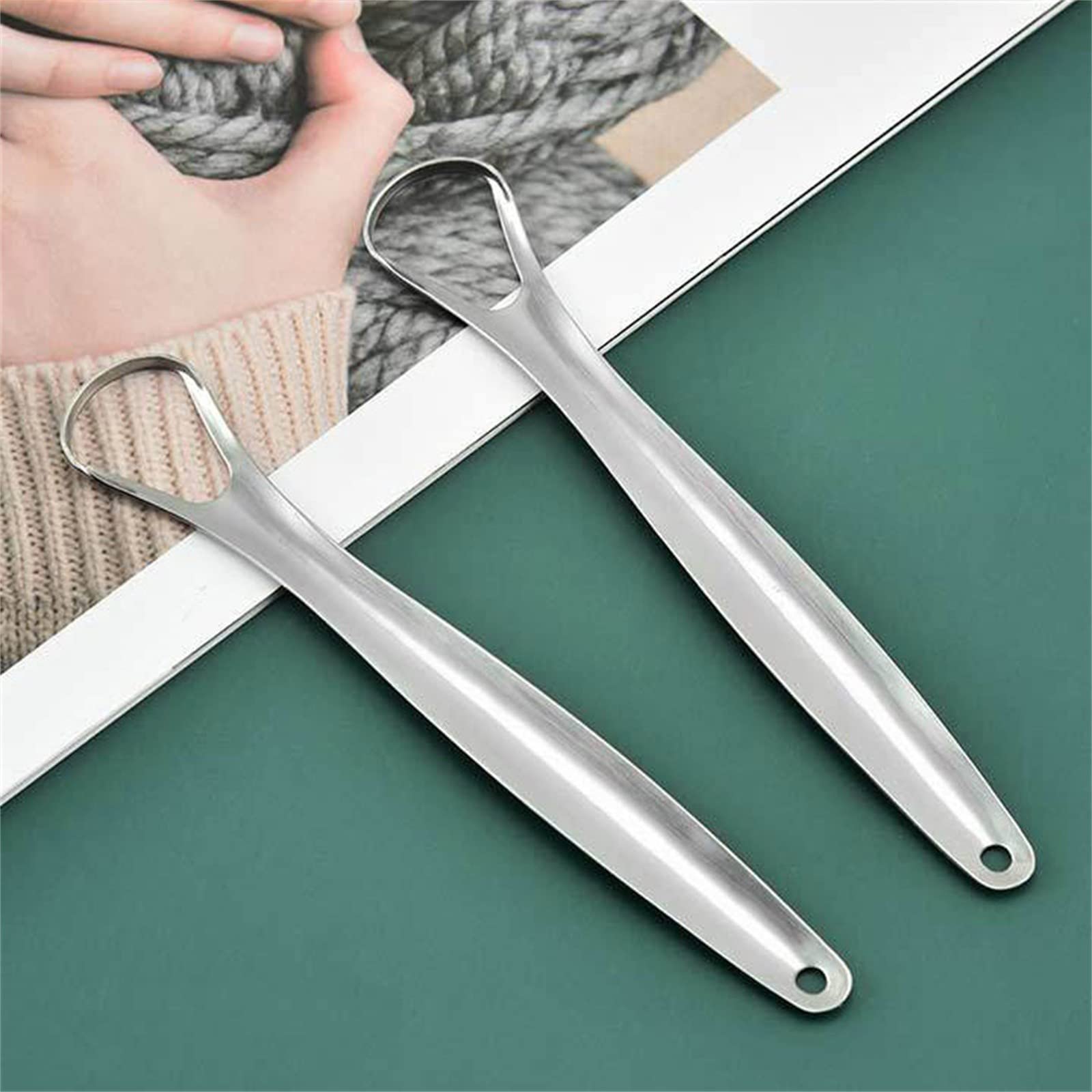 2 Pcs Metal Tongue Scraper for Adults Kids Reusable Fresh Breath Fight Bad Breath Tongue Cleaner Pack, 100% BPA FREE