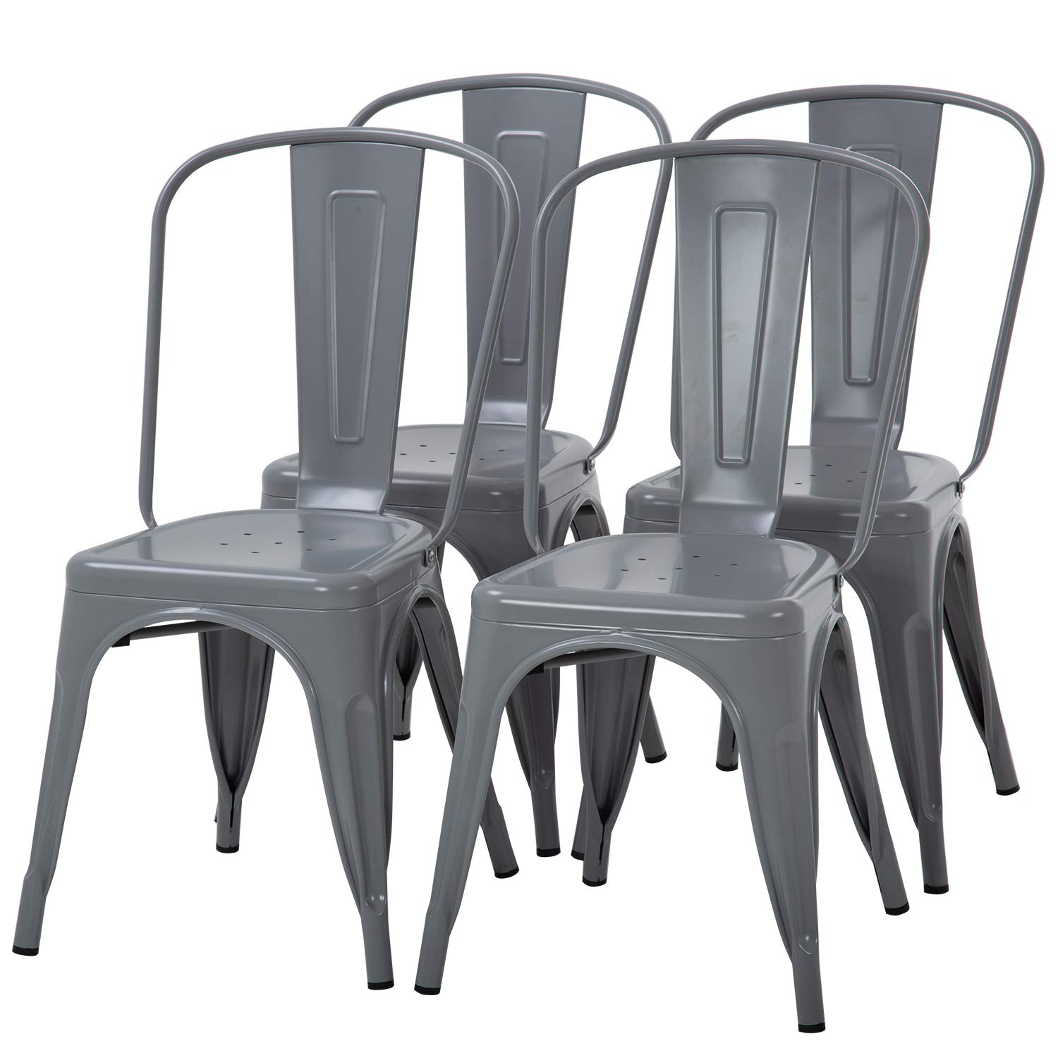 FDW Metal Dining Chairs Metal Chairs Patio Chair Seat Height Dining Room Kitchen Chair Tolix Restaurant Chairs Bar Stackable Chair Trattoria Metal Indoor Outdoor Chairs (Gray)