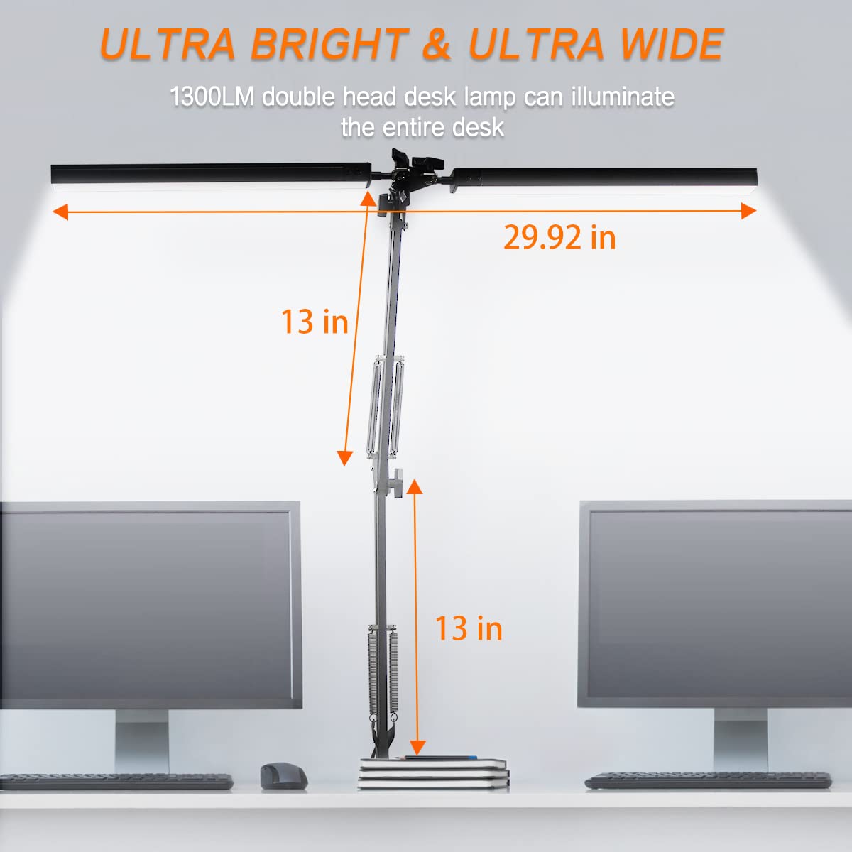 Hitish LED Desk Lamp, 24W Super Bright Architect Desk Lamp with 3 Color Modes & 10 Brightness Levels for Home & Office, Eye Protection Swing Arm Desk Lamp with Base & Clamp for Study, Work, Monitor