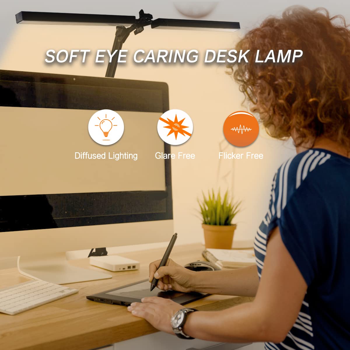 Hitish LED Desk Lamp, 24W Super Bright Architect Desk Lamp with 3 Color Modes & 10 Brightness Levels for Home & Office, Eye Protection Swing Arm Desk Lamp with Base & Clamp for Study, Work, Monitor
