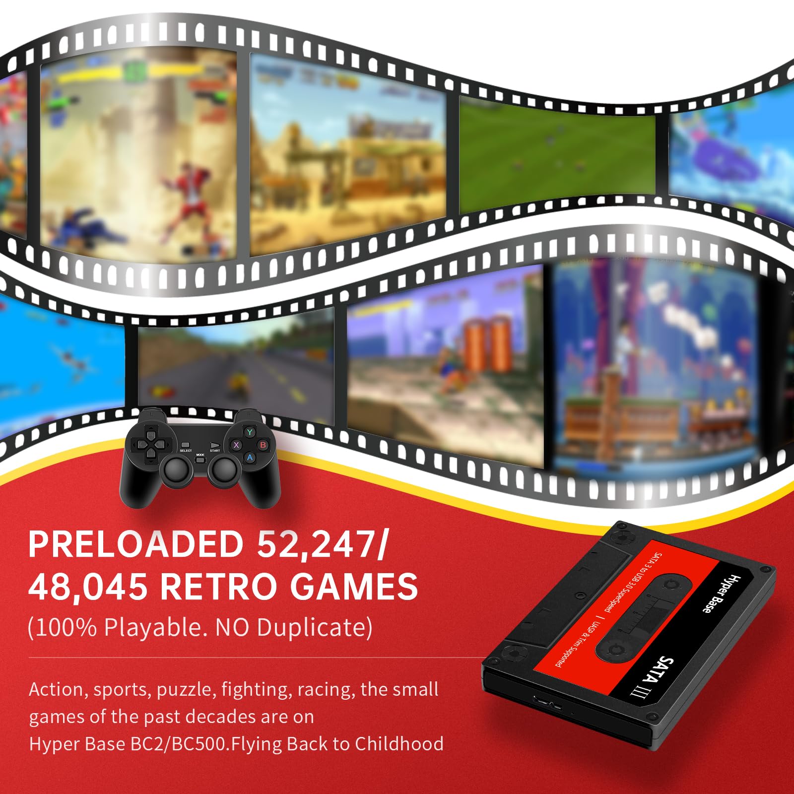 Retro Game Console Made by 2T External Hard Drive, Emulator Console Built-in 52,247 Games, Batocera Game System 84 Emulators Compatible with PS2/WiiU/MAME/X Box/SS, Plug and Play in Windows