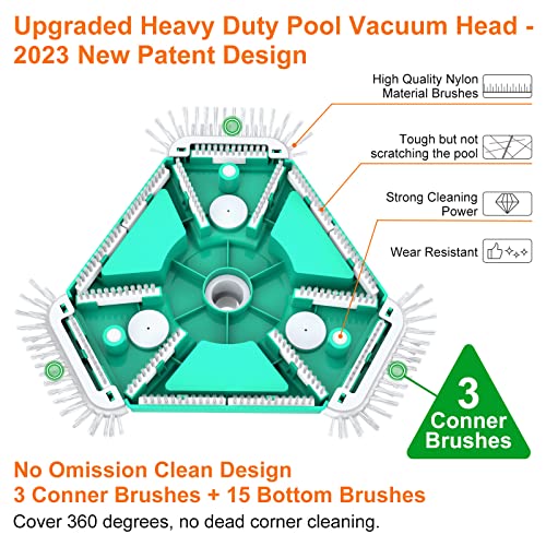 PooLuck Pool Vacuum Head with Side Nylon Bristles【Newest】, Weighted Triangular Pool Vacuum Head with Swivel Rotatable Handle, Connect 1-1/4" 1-1/2" Hose for Above Ground Pool Safe on Vinyl Liner Pool