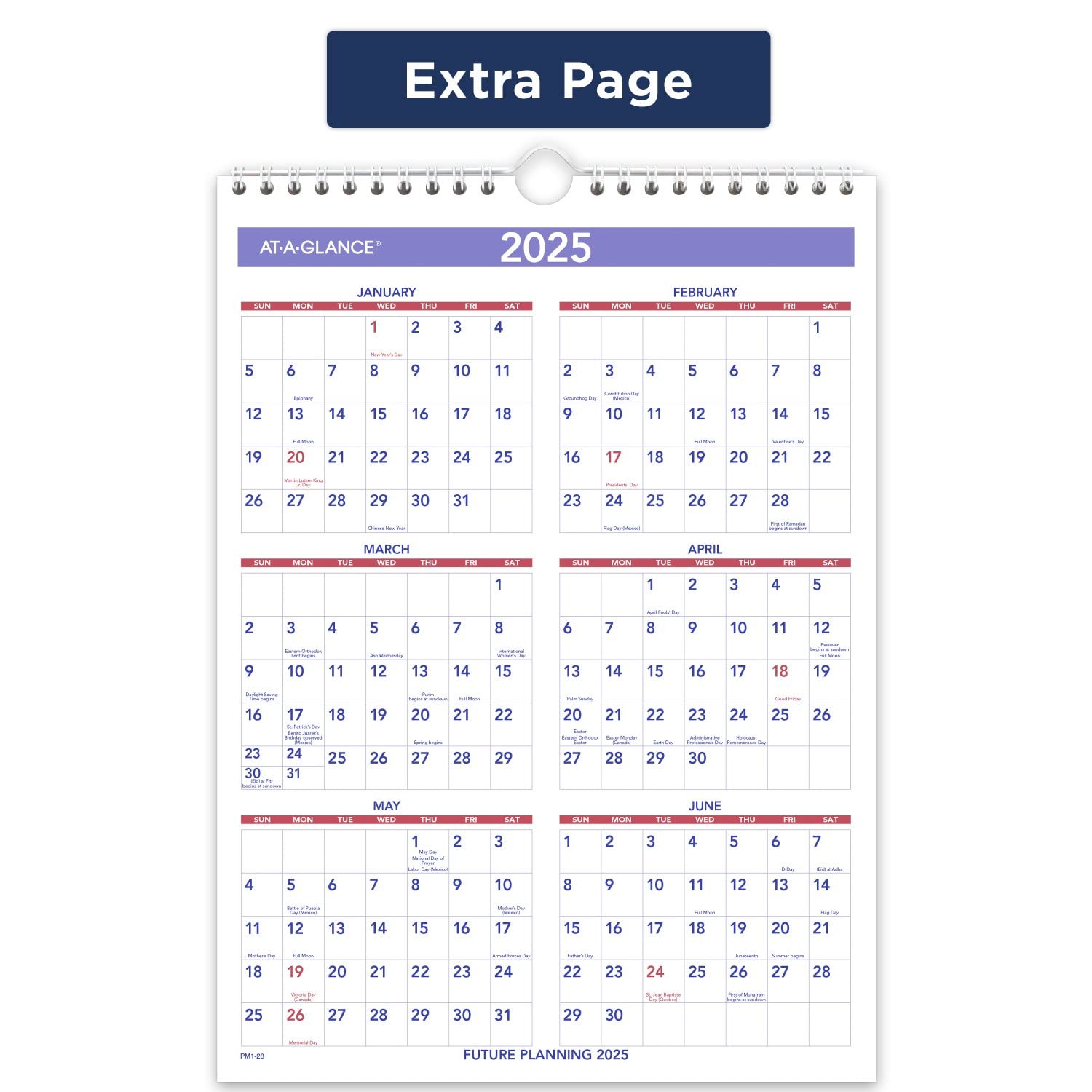 AT-A-GLANCE 2024 Wall Calendar, 8" x 11", Small, Ruled Blocks, Spiral Bound, Monthly (PM12824)