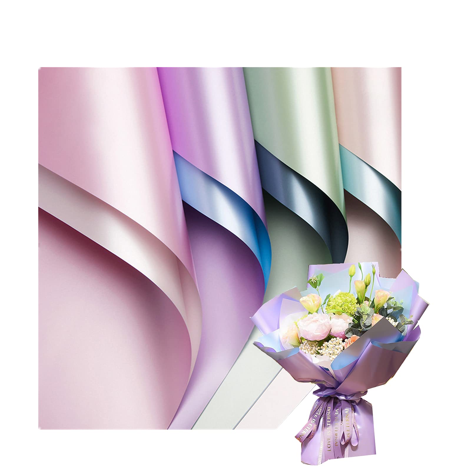 Rikyo 20 Sheets/4 Color Flower Rose Wrapping Paper,Vintage Style Waterproof Gift Packaging Florist Bouquet Wraps,Christmas Gift Flower Packaging Paper 22.5x22.5 Double Sided Colors