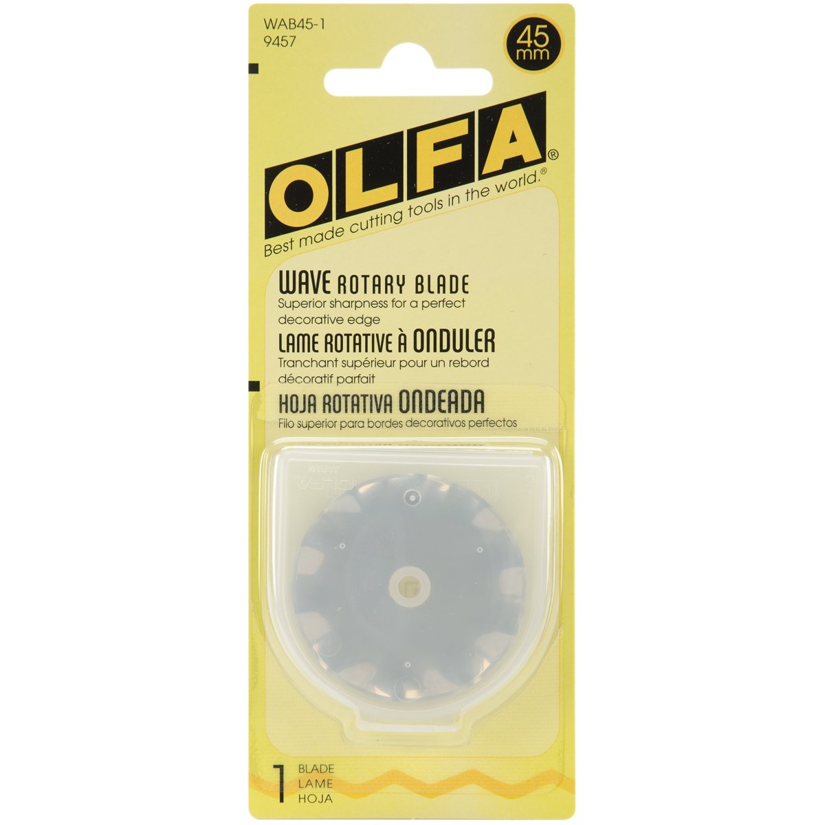 OLFA 45mm Rotary Cutter Wave Blade, 1 Blade (WAB45-1) - Stainless Steel Circular Decorative Edge Blade for Crafts, Sewing, Quilting, Scrapbooking, Fits Most 45mm Rotary Cutters