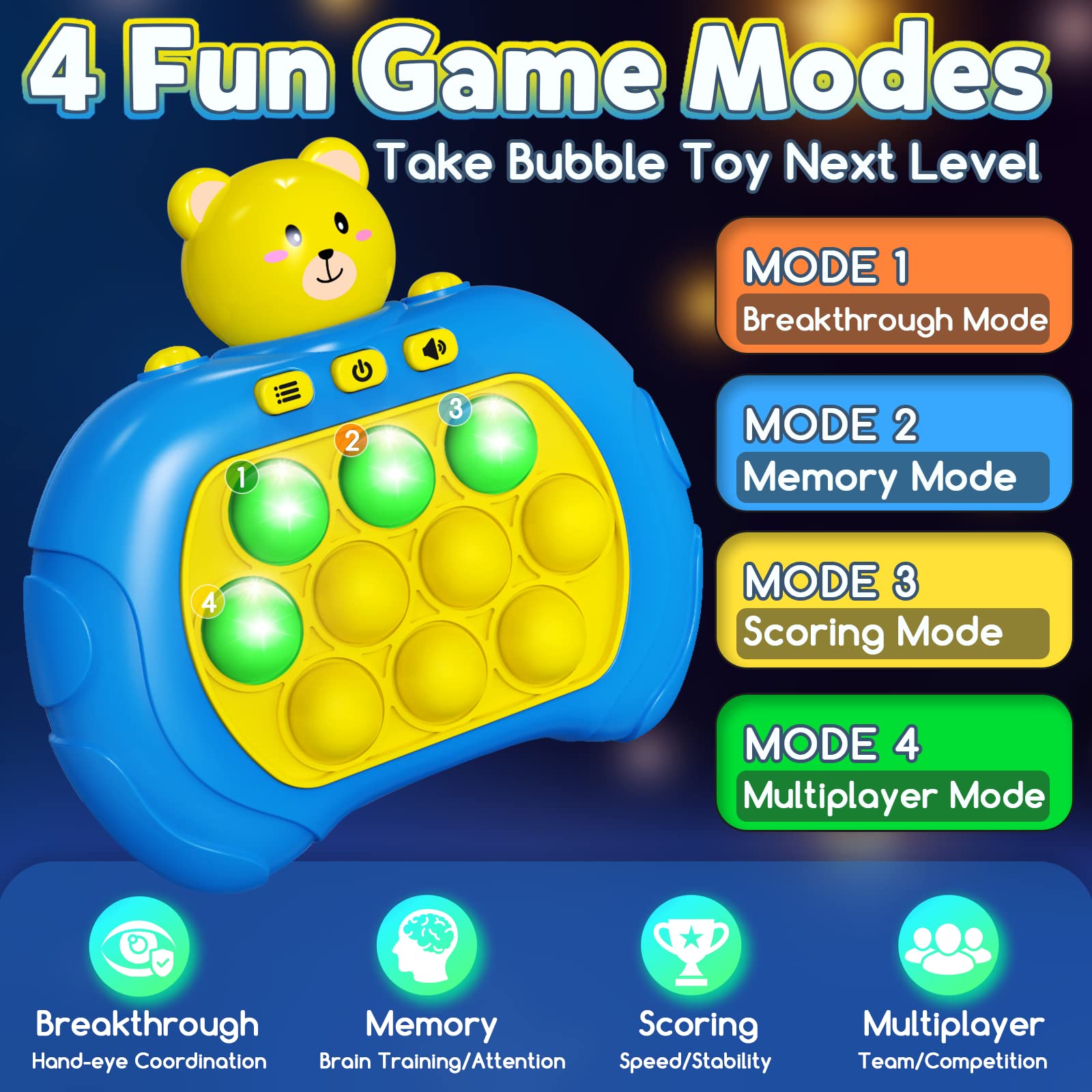 Pop It Game Light Up Fidget Toys - Handheld Sensory Toys for Kids, Teens & Adults - Autism & Birthday Gifts
