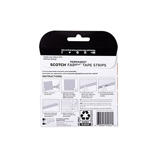 Scotch Permanent Fabric Tape Strips, Machine Washable, Perfect for DIY and Crafting (FAP-1-CFTP)