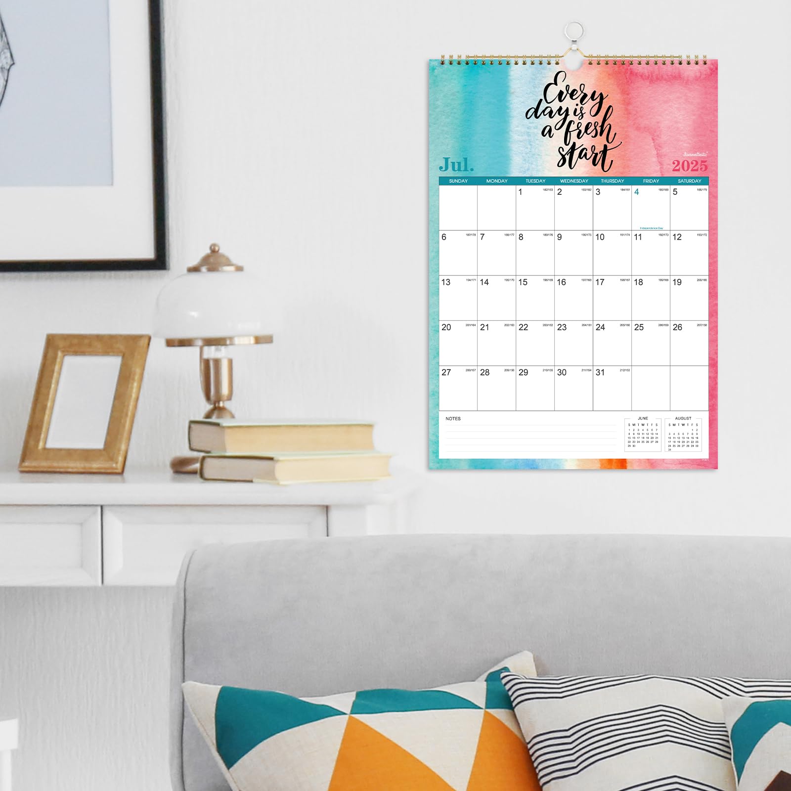 Calendar 2025-2026 - Wall Calendar 2025-2026, July 2025 - December 2026, 18 Monthly with Thick Paper, 12" x 17", Large Blocks with Julian Dates, Twin-Wire Binding, Hanging Hole