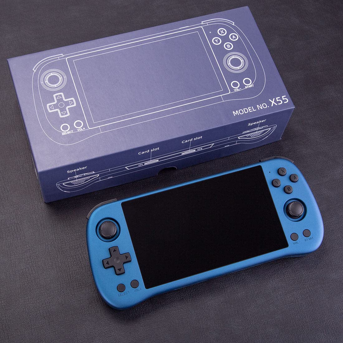 DECI Powkiddy X55 Handheld Retro Gaming Console with 20000 Games, 16G+128G 5.5 Inch Video Arcade Emulator with Storage Handbag Bag, 2.4G Wireless Gamepad, Tempered Glass Screen Protector