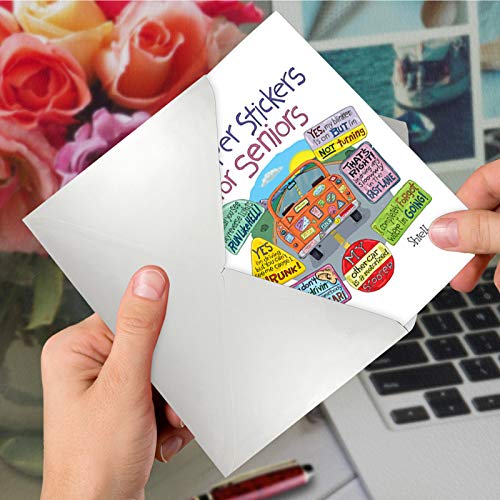 NobleWorks - 1 Funny Greeting Card for Birthdays - Funny Cartoons and Comics, Bday Celebration Notecard - Senior Bumper Stickers C2649BDG