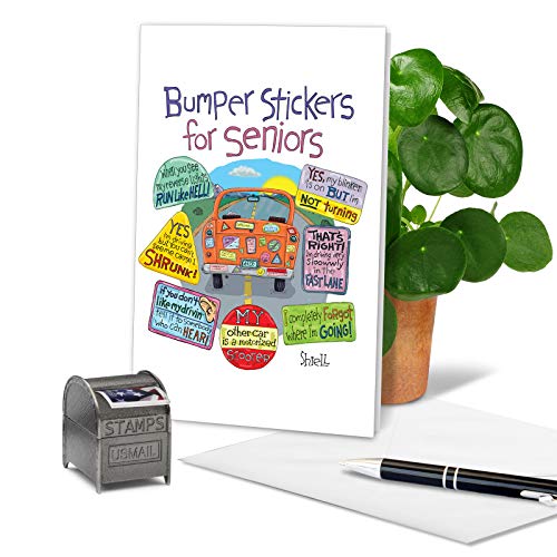 NobleWorks - 1 Funny Greeting Card for Birthdays - Funny Cartoons and Comics, Bday Celebration Notecard - Senior Bumper Stickers C2649BDG