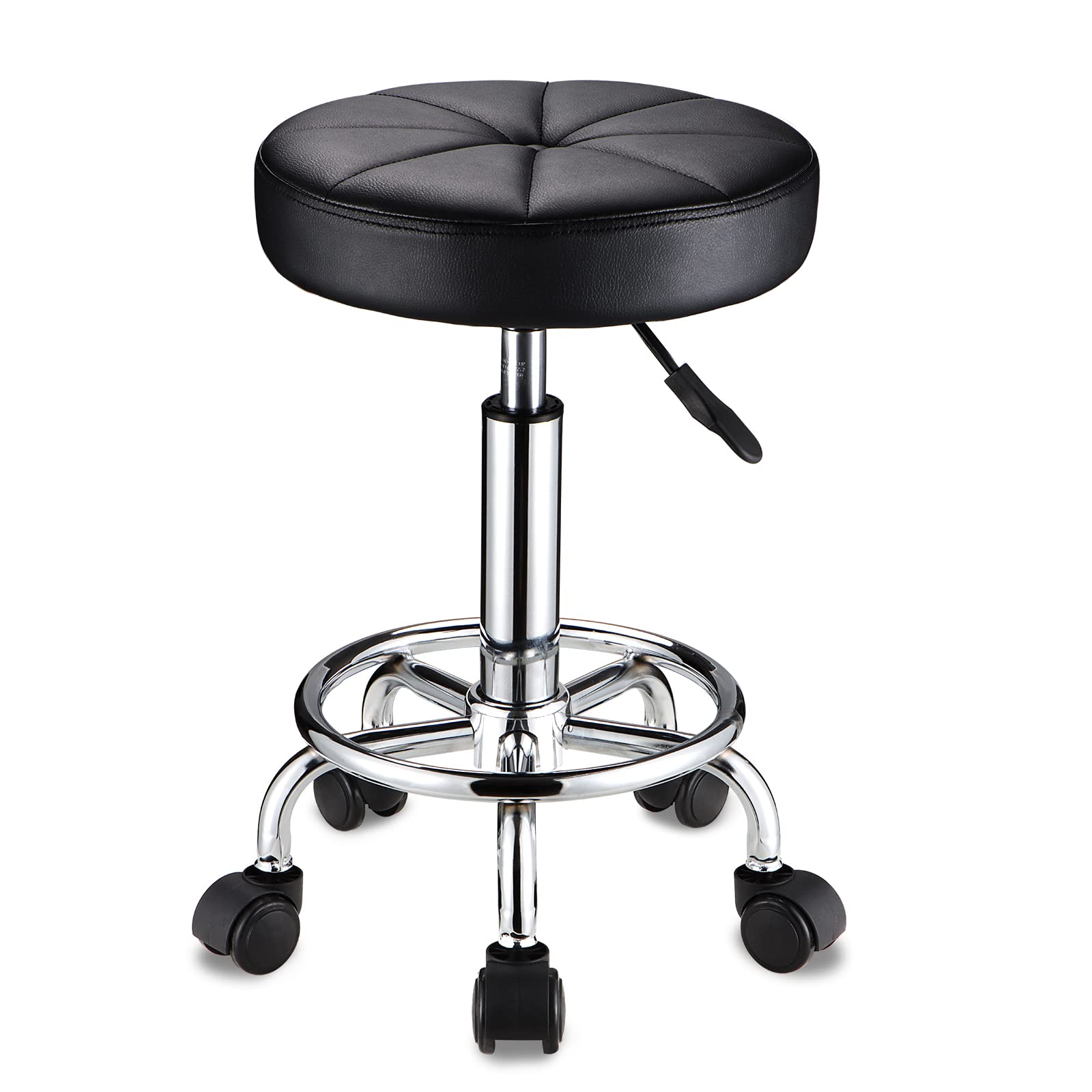 HMTOT Swivel Stool with Wheels Round Rolling Stools PU Leather Height Adjustable Black