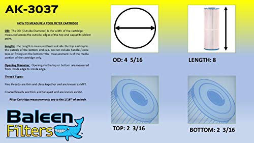 Baleen Filters 6 sq. ft. Pool Filter Replaces Unicel C-4605, Pleatco PMS8, Filbur FC-3810-Pool and Spa Filter Cartridges Model: AK-3037