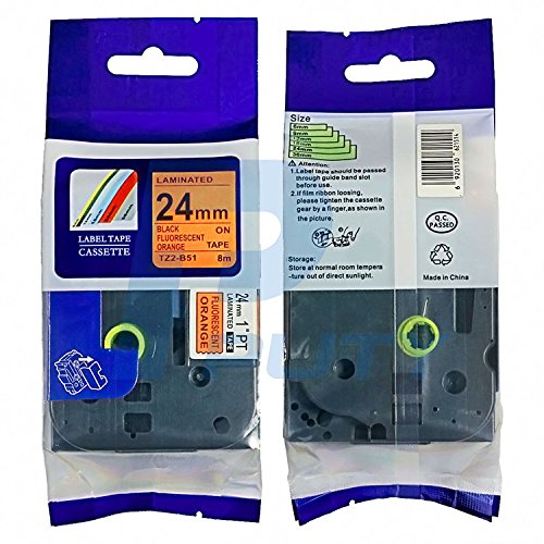 IDIK 1PK Black on Orange Fluorescent Laminated Label Tape Compatible for Brother P-Touch TZe-B51 TZ B51 Tze B51(24mm x 8m)