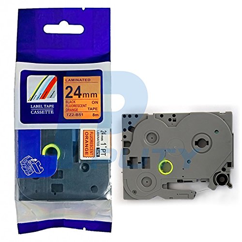 IDIK 1PK Black on Orange Fluorescent Laminated Label Tape Compatible for Brother P-Touch TZe-B51 TZ B51 Tze B51(24mm x 8m)
