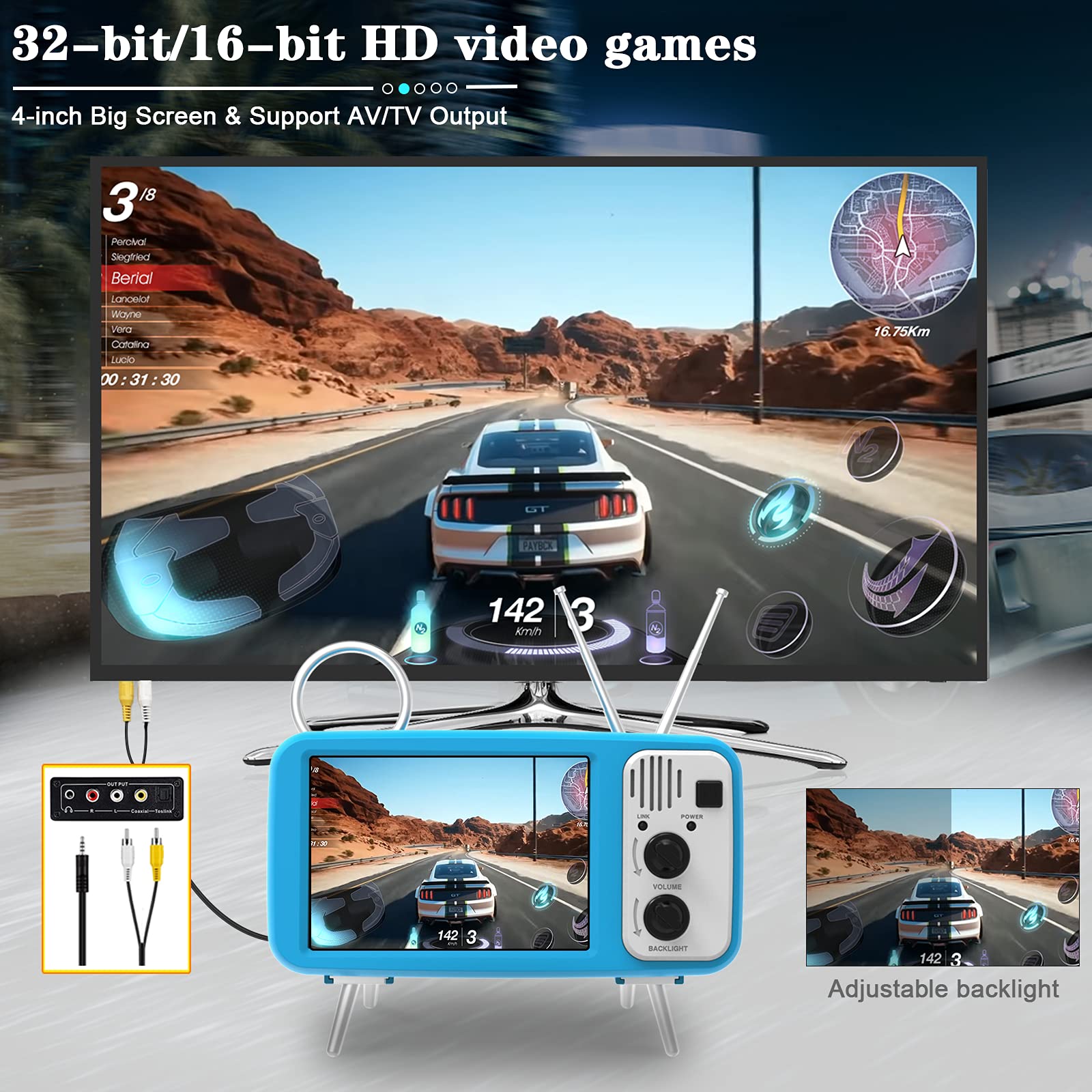 EASEGMER Retro Handheld Emulator Game Console with 5000 Classic Video Games, 4.0Inch Screen, Supports TV Connection and Two Players, Blue