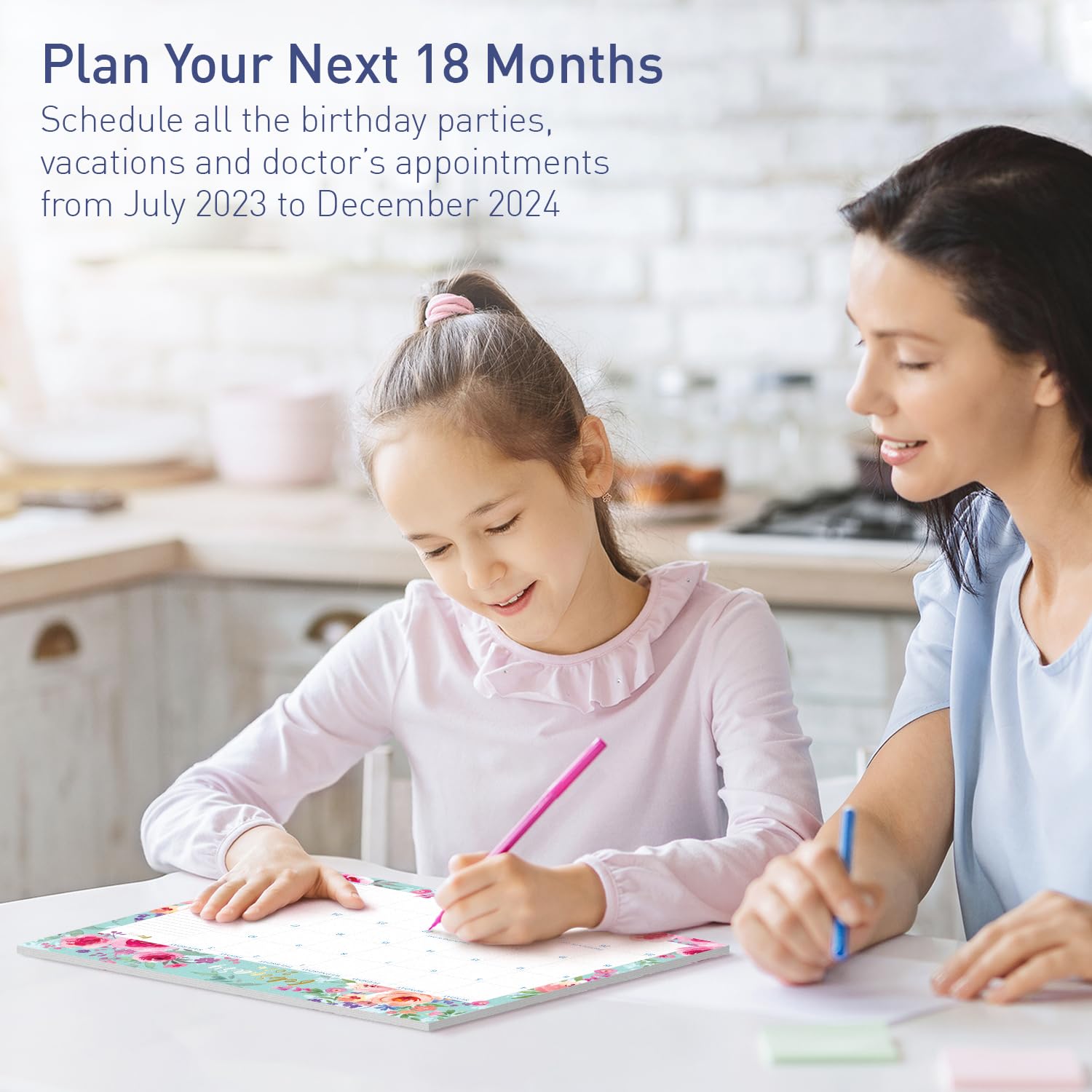 S&O Watercolor Floral Large Tear-Away Table Calendar 2024 - Desktop Calendar Runs from Now to Dec - 12x17in