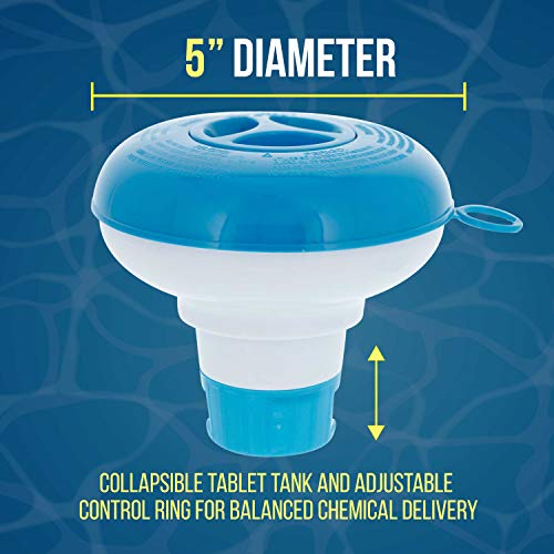 U.S. Pool Supply Pool & Spa Floating Chlorine & Bromine 1" Tablet Chemical Dispenser, 5" Diameter, Collapsible Floater