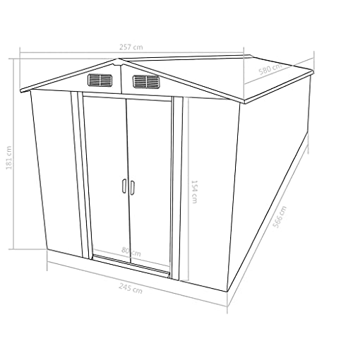 vidaXL Garden Shed with Sliding Doors and Vents Lockable Garden Backyard Utility Tool House Log Cabin 228.3" Metal Anthracite