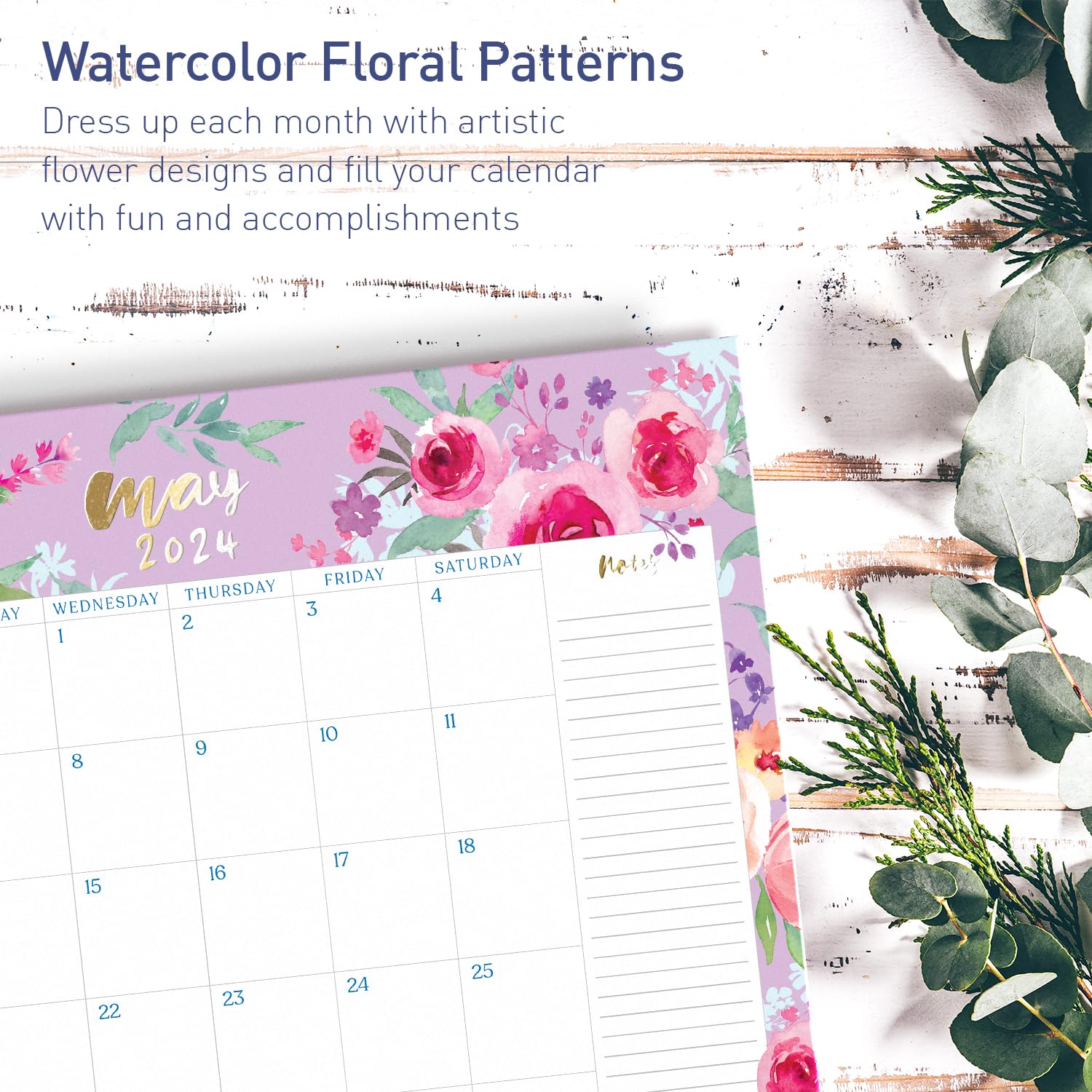 S&O Watercolor Floral Large Tear-Away Table Calendar 2024 - Desktop Calendar Runs from Now to Dec - 12x17in