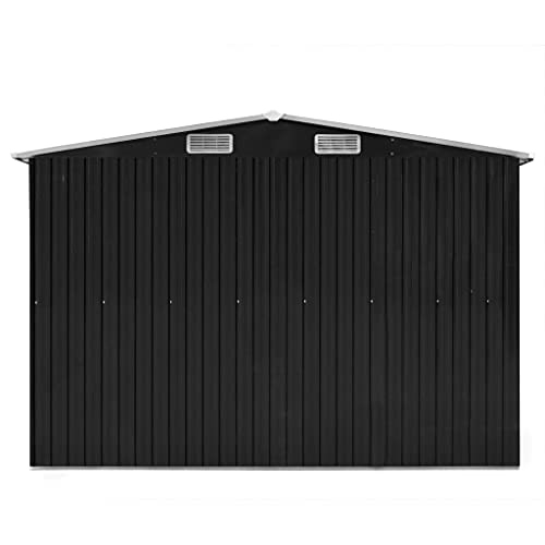 vidaXL Garden Shed with Sliding Doors and Vents Lockable Garden Backyard Utility Tool House Log Cabin 228.3" Metal Anthracite