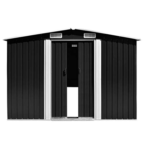 vidaXL Garden Shed with Sliding Doors and Vents Lockable Garden Backyard Utility Tool House Log Cabin 228.3" Metal Anthracite