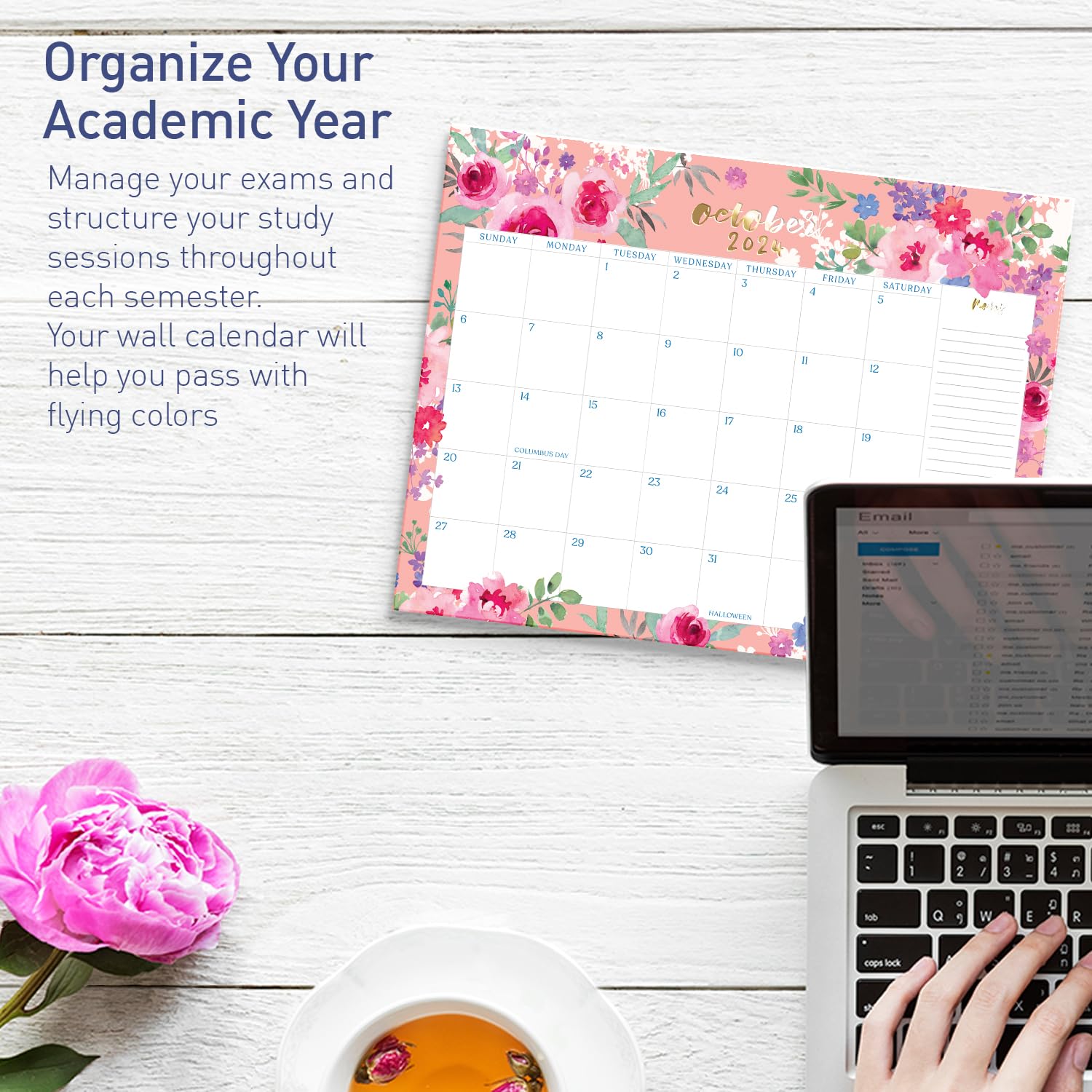 S&O Watercolor Floral Large Tear-Away Table Calendar 2024 - Desktop Calendar Runs from Now to Dec - 12x17in