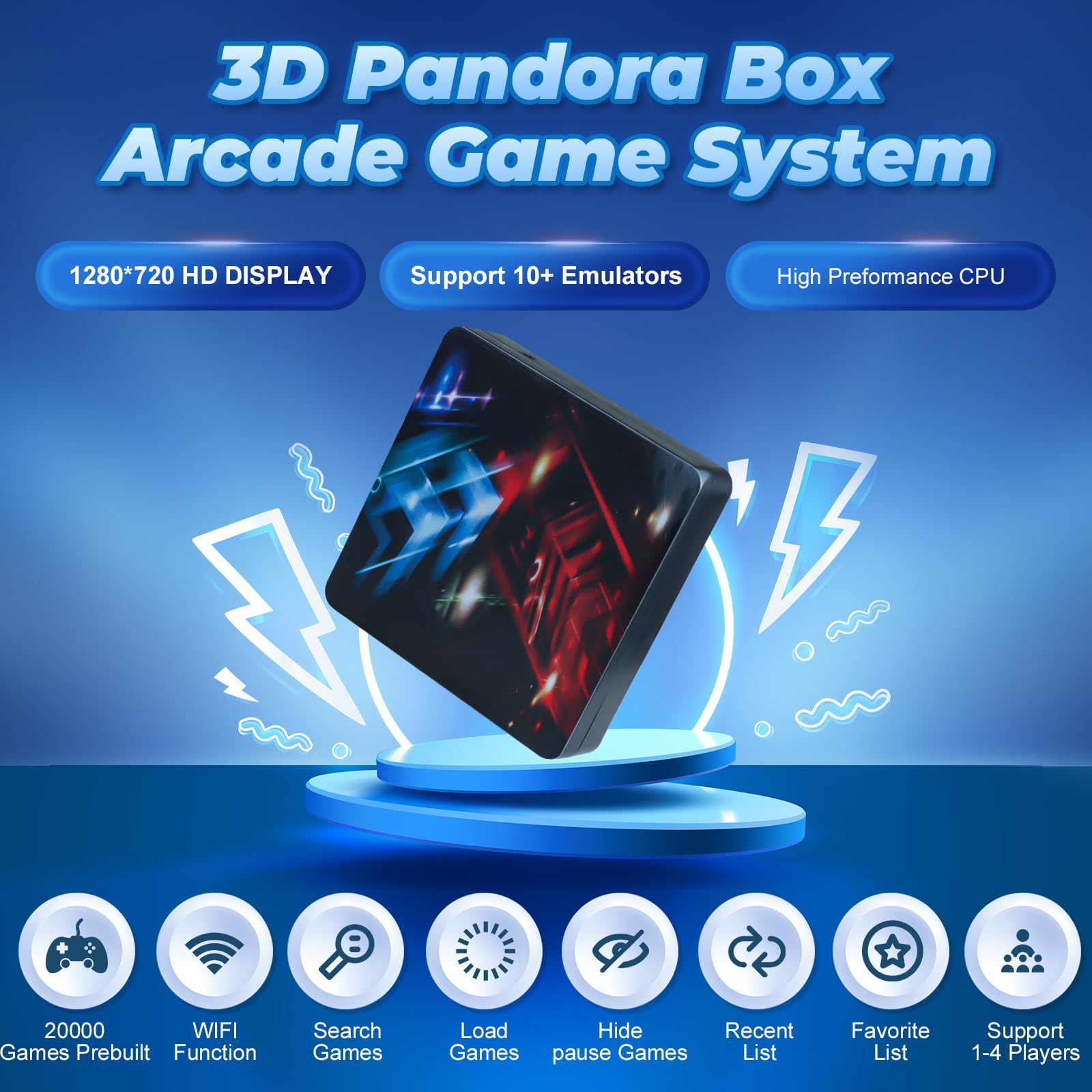 Akaxi Arcade Game Box, Plug and Play Retro Game Console, Pre-installed with over 20,000 classic games, 4K HD Output,TV PC Projector, Supports Up to 4 Players, Search, Save, Hide, Favorites List