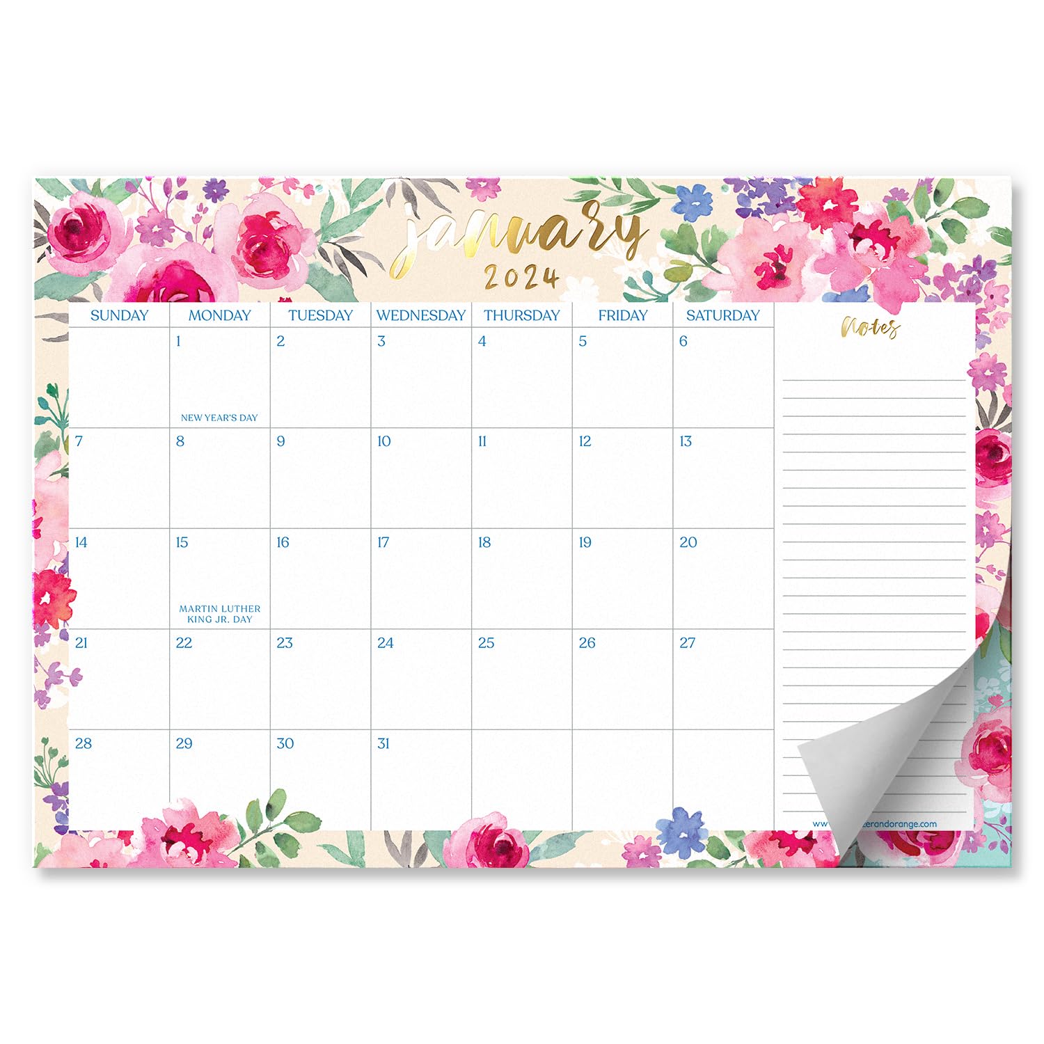 S&O Watercolor Floral Large Tear-Away Table Calendar 2024 - Desktop Calendar Runs from Now to Dec - 12x17in