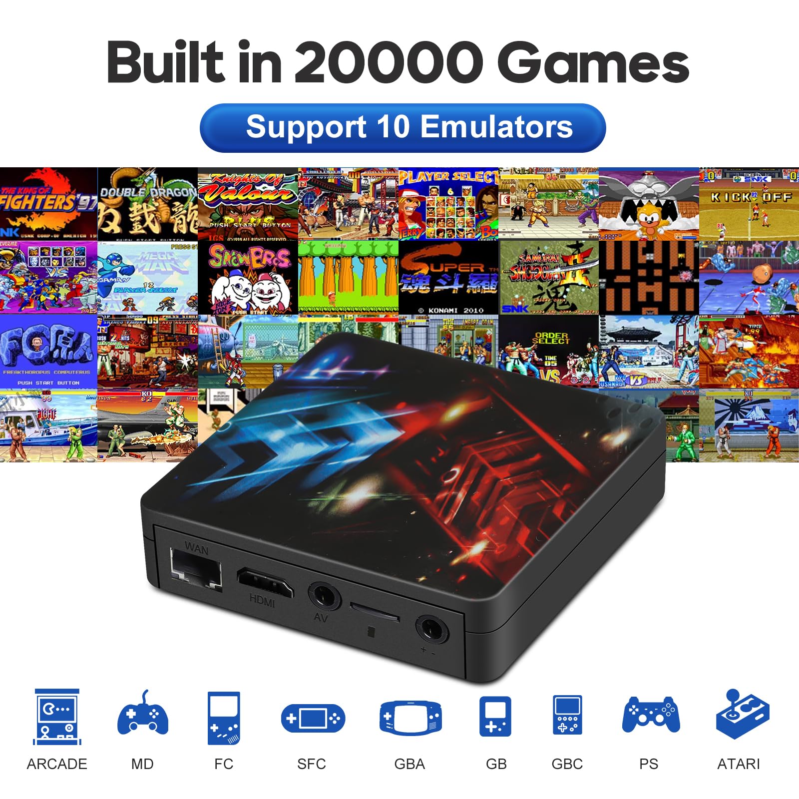 Akaxi Arcade Game Box, Plug and Play Retro Game Console, Pre-installed with over 20,000 classic games, 4K HD Output,TV PC Projector, Supports Up to 4 Players, Search, Save, Hide, Favorites List
