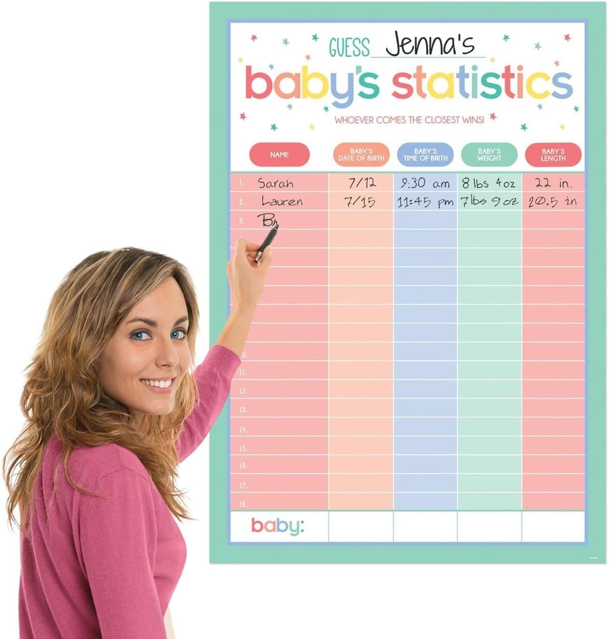 Precious Multicolor Baby Shower Statistics Paper Chart - 27.5 x 39.9 (1 Pc.) - Perfect for Celebrating the Little One's Arrival