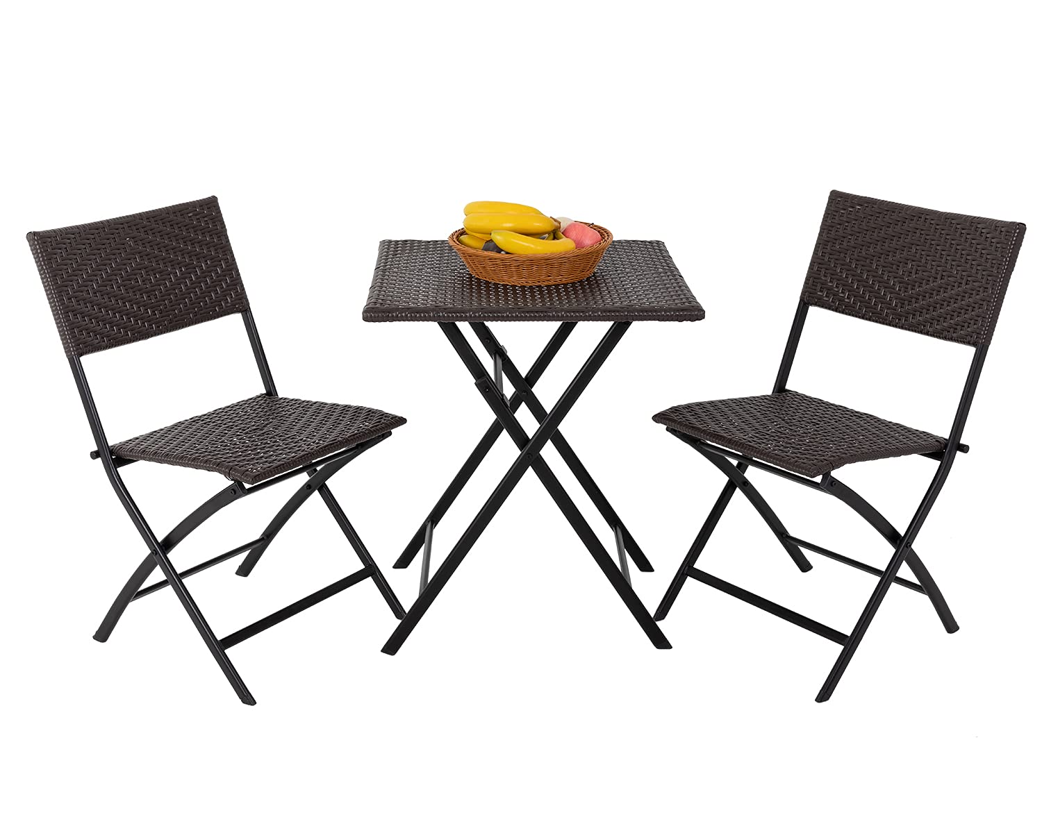 FDW 3 Pieces Patio Set Folding Outdoor Patio Furniture Sets Foldable Wicker Bistro Set Rattan Chair Conversation Sets Garden Furniture for Yard Lawn Balcony Poolside Backyard No Assembly Needed,Brown