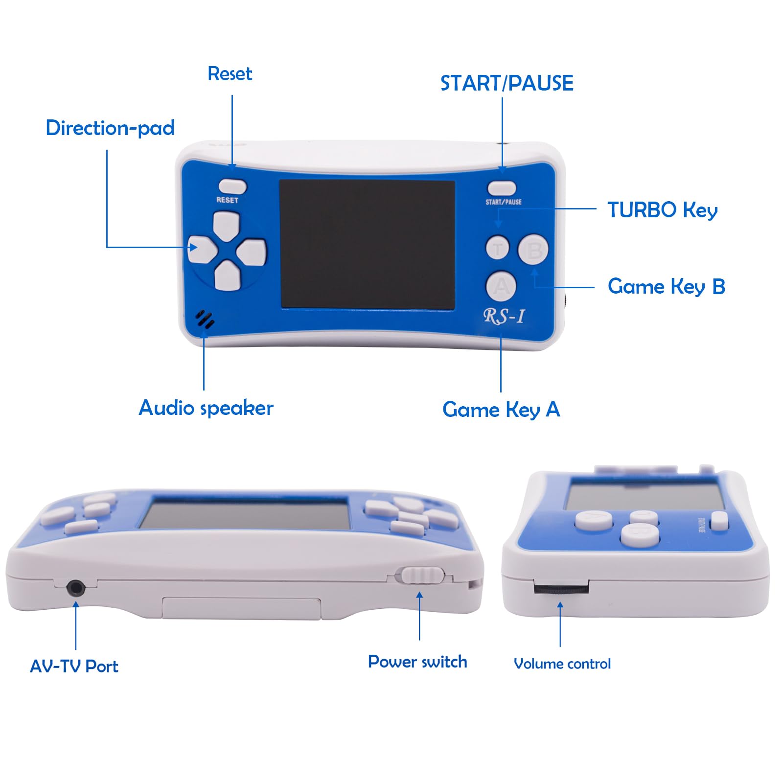 Handheld Games for Kids Adults 2.5 Inch LCD Retro Games Console with 162 Classic Video Games Support AV Output, Electronic Travel Games Player for Birthday Xmas Gift (Blue with 152 Games)