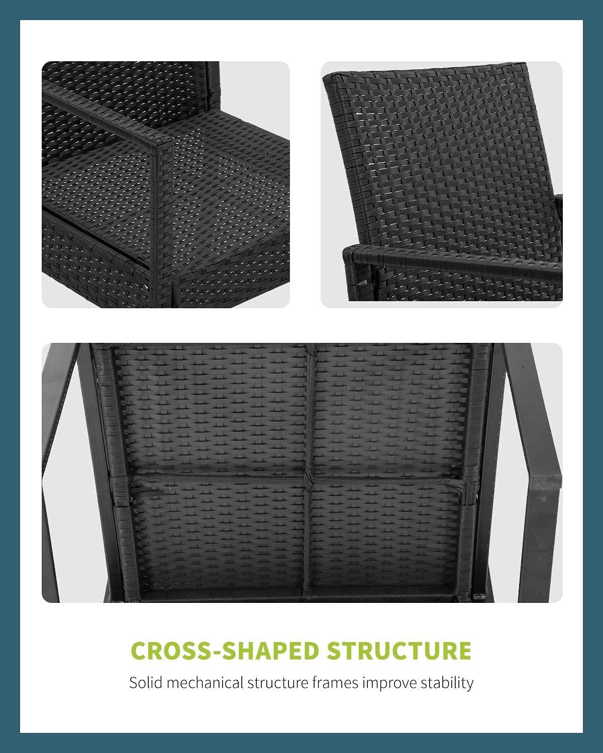 FDW 3 Pieces Outdoor Patio Furniture Wicker Bistro Rattan Chair Conversation Sets for Yard Lawn Balcony Poolside Backyard,Black