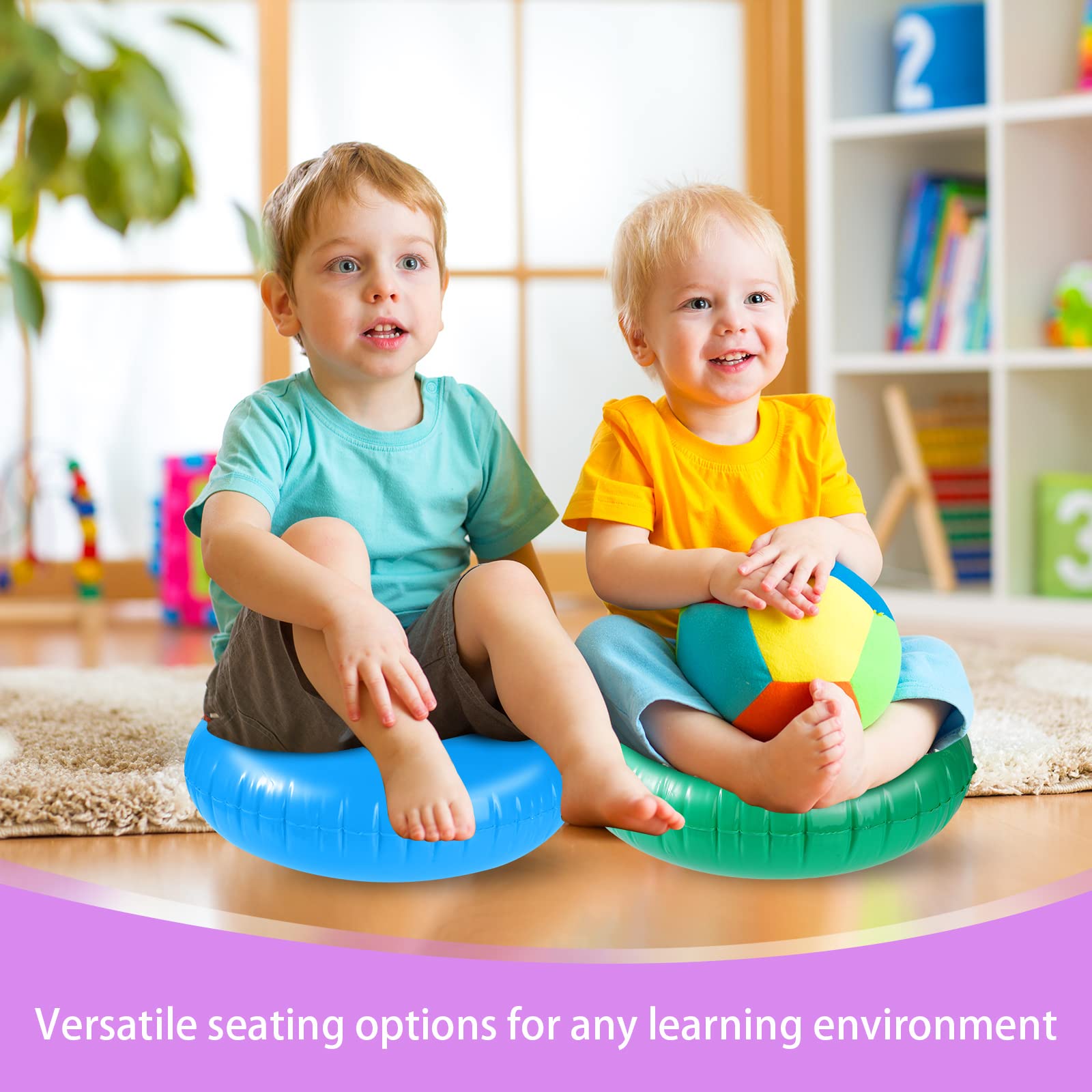 12 Pcs Flexing Seating for Classroom Elementary Inflated Wobble Cushion Wiggle Seat with Pump for Sensory Kids and ADHD Kids Portable Sensory Cushion Seat for School Classroom Home Office Yoga