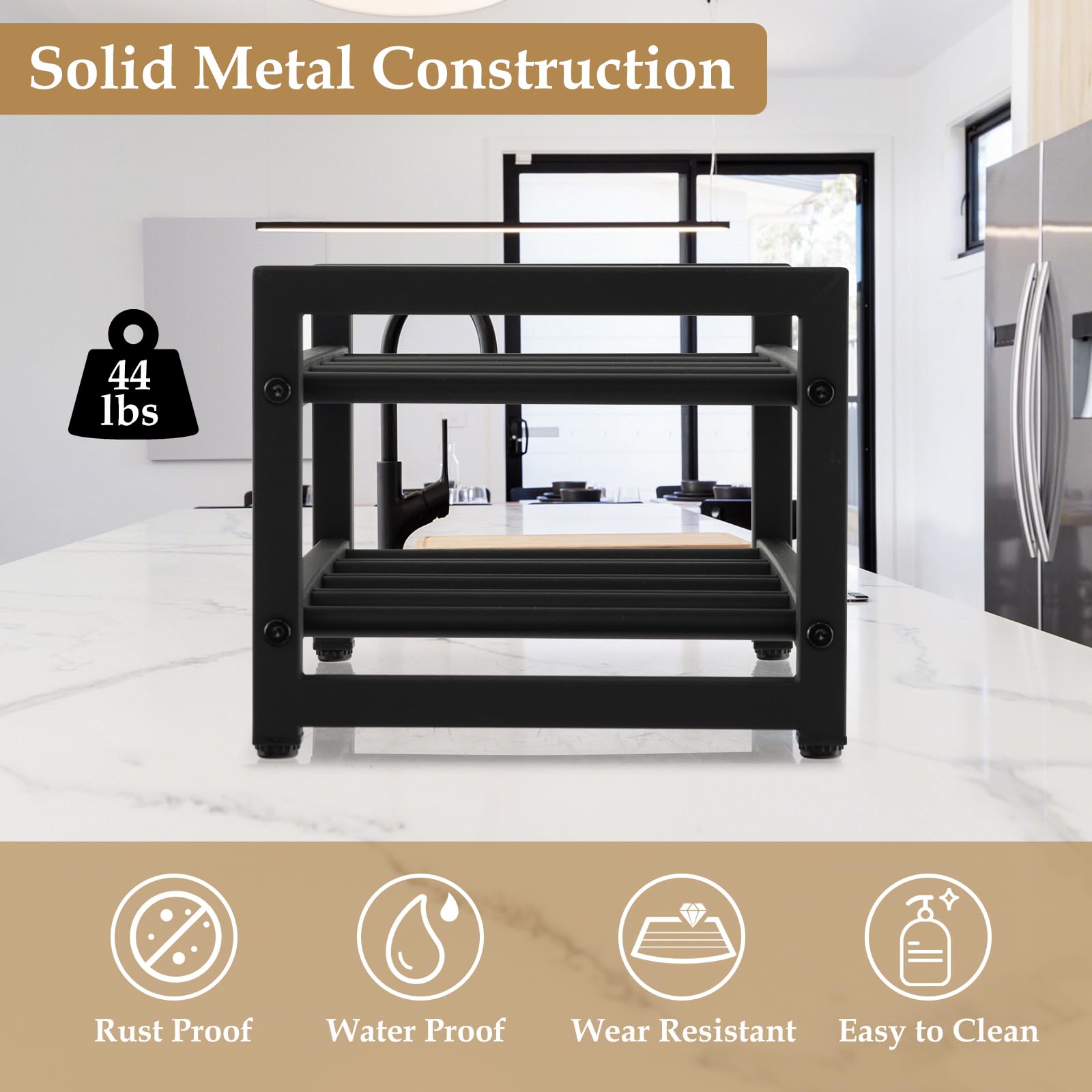 GOFLAME 2-Tier Wine Rack, Freestanding Countertop Wine Display Rack with Adjustable Foot Pads, Rust-Proof Surface, 8-Bottle Metal Wine Bottle Holder for Kitchen, Bar, Pantry, Cellar, Basement, Black