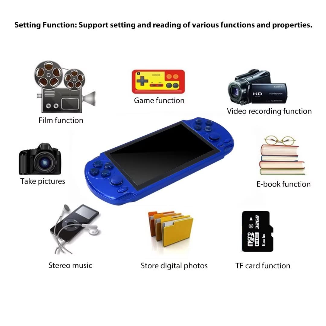 Acupress 5-inch Superior Handheld Retro Game Console with 10000 Built-in Games and 8GB Memory (Blue)