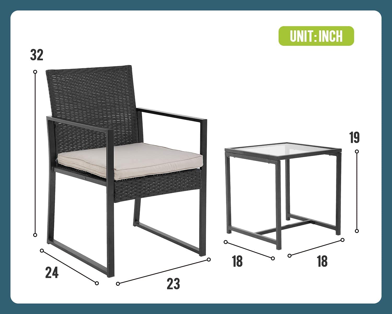 FDW 3 Pieces Outdoor Patio Furniture Wicker Bistro Rattan Chair Conversation Sets for Yard Lawn Balcony Poolside Backyard,Black