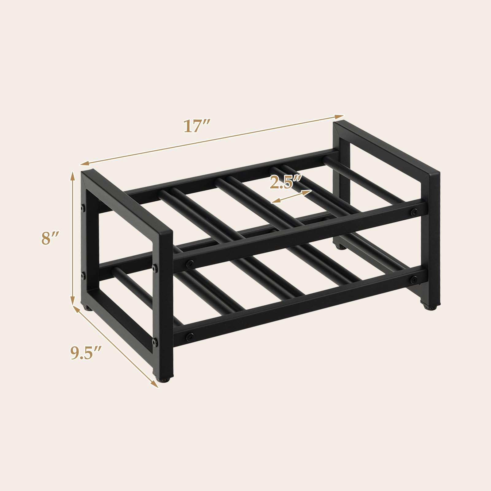 GOFLAME 2-Tier Wine Rack, Freestanding Countertop Wine Display Rack with Adjustable Foot Pads, Rust-Proof Surface, 8-Bottle Metal Wine Bottle Holder for Kitchen, Bar, Pantry, Cellar, Basement, Black