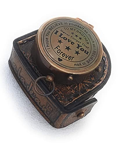 Gift for Brother Brass Compass | Engraved Gift idea from Brothers & Sisters for Birthday Gifts for Brother, Anniversary, Baptism, Confirmation Present (Brother I Love You)