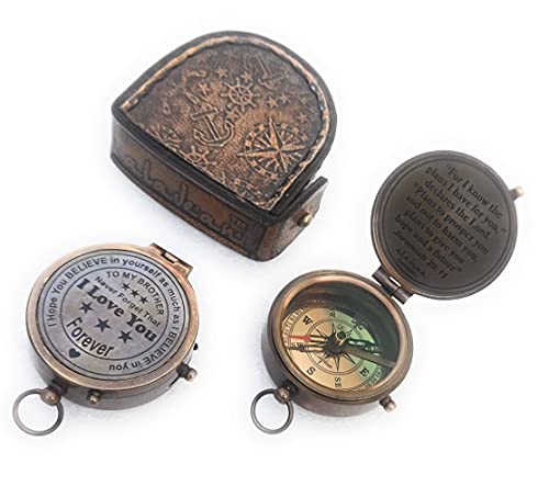 Gift for Brother Brass Compass | Engraved Gift idea from Brothers & Sisters for Birthday Gifts for Brother, Anniversary, Baptism, Confirmation Present (Brother I Love You)