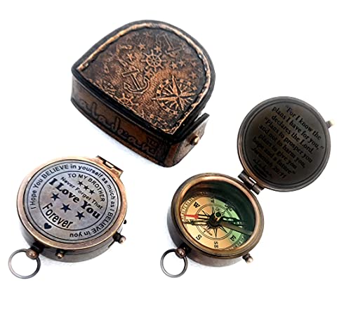 Gift for Brother Brass Compass | Engraved Gift idea from Brothers & Sisters for Birthday Gifts for Brother, Anniversary, Baptism, Confirmation Present (Brother I Love You)