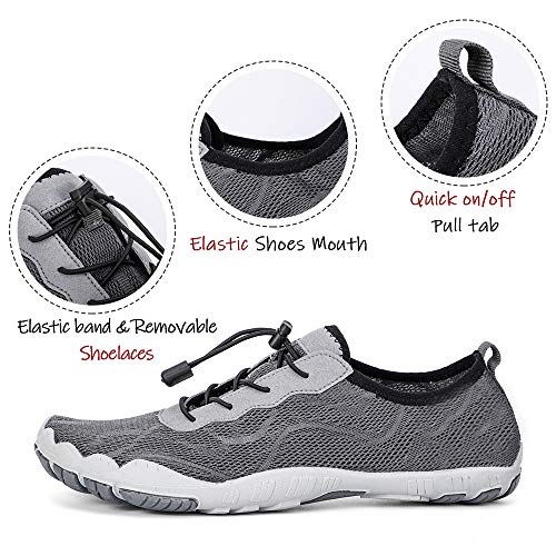 HIITAVE Men Barefoot Water Shoes Beach Aqua Socks Quick Dry for Outdoor Sport Hiking Swiming Surfing Gray 9.5 M US Men