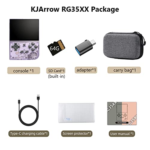KJArrow RG35XX Retro Handheld Game Console Purple, 3.5 Inch IPS Screen Game Built-in 5000+ Games, Classic Video Game Player Support 2 Players and TV, Multi-emulator Portable Game for Adults