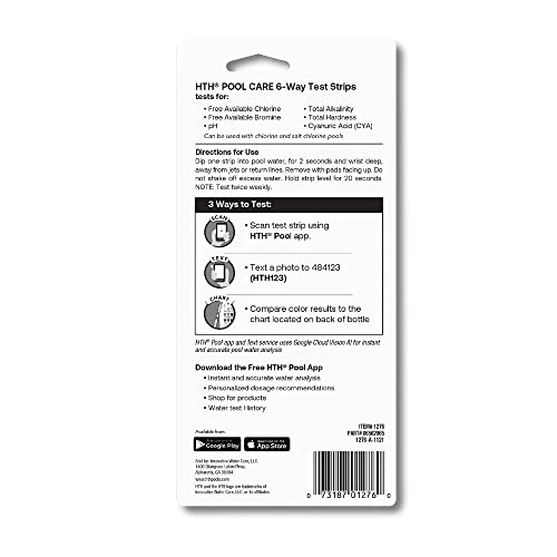 HTH Pool Care 6-Way Test Strips, Swimming Pool Water Chemical Tester, 30 Strips