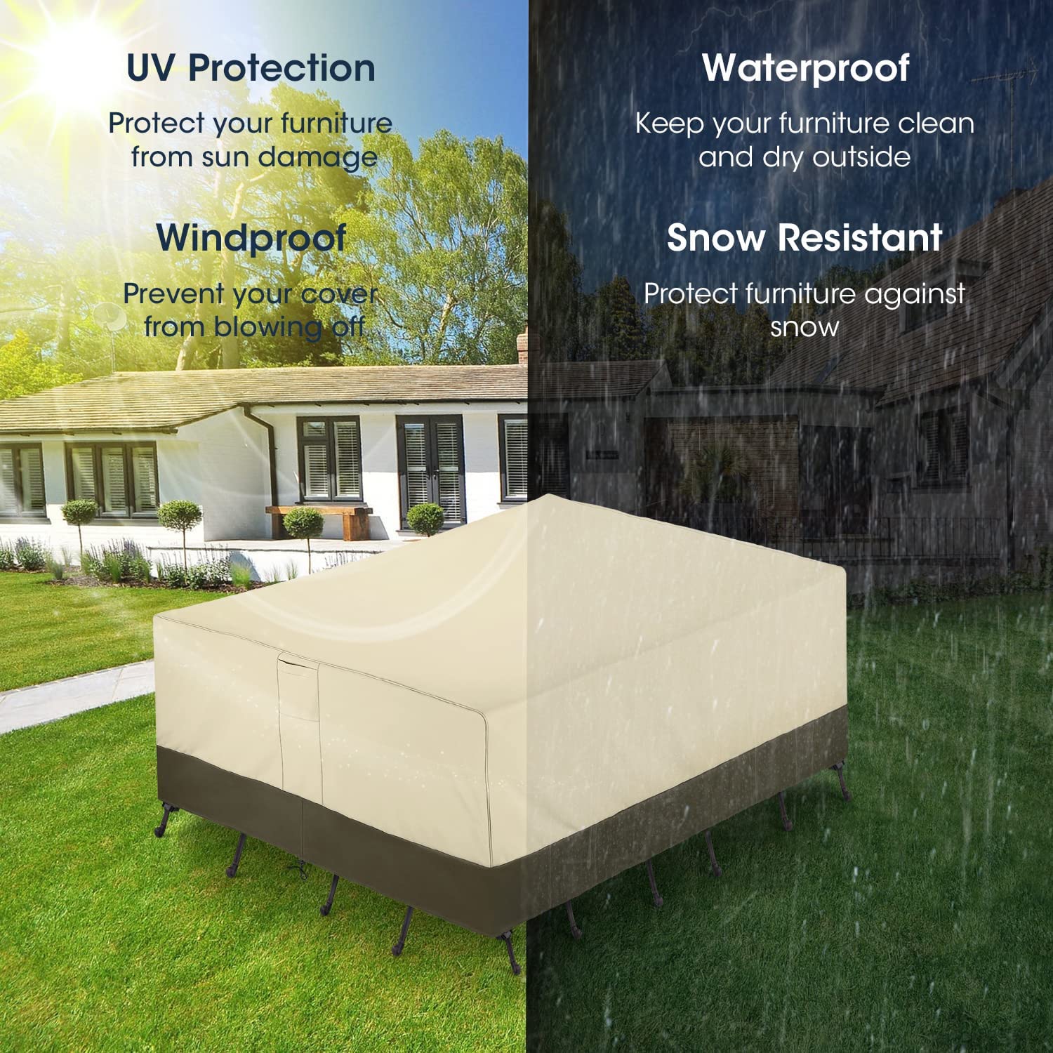 SunPatio Waterproof Patio Furniture Covers, Rectangular/Oval Dining Table and Chairs Cover, All-Weather Protection Outdoor Sectional Conversation Set Cover, Beige and Olive, 110"W x 84"D x 28"H