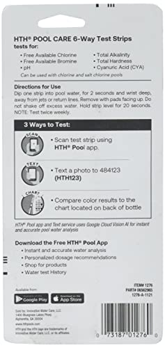 HTH Pool Care 6-Way Test Strips, Swimming Pool Water Chemical Tester, 30 Strips
