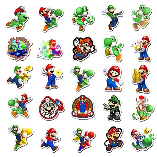 Super Mario Cartoon Waterproof Laptop Stickers Waterproof Water Bottles Skateboard Snowboard Car Bicycle Luggage Decal 50pcs Pack (Super Mario Bros)